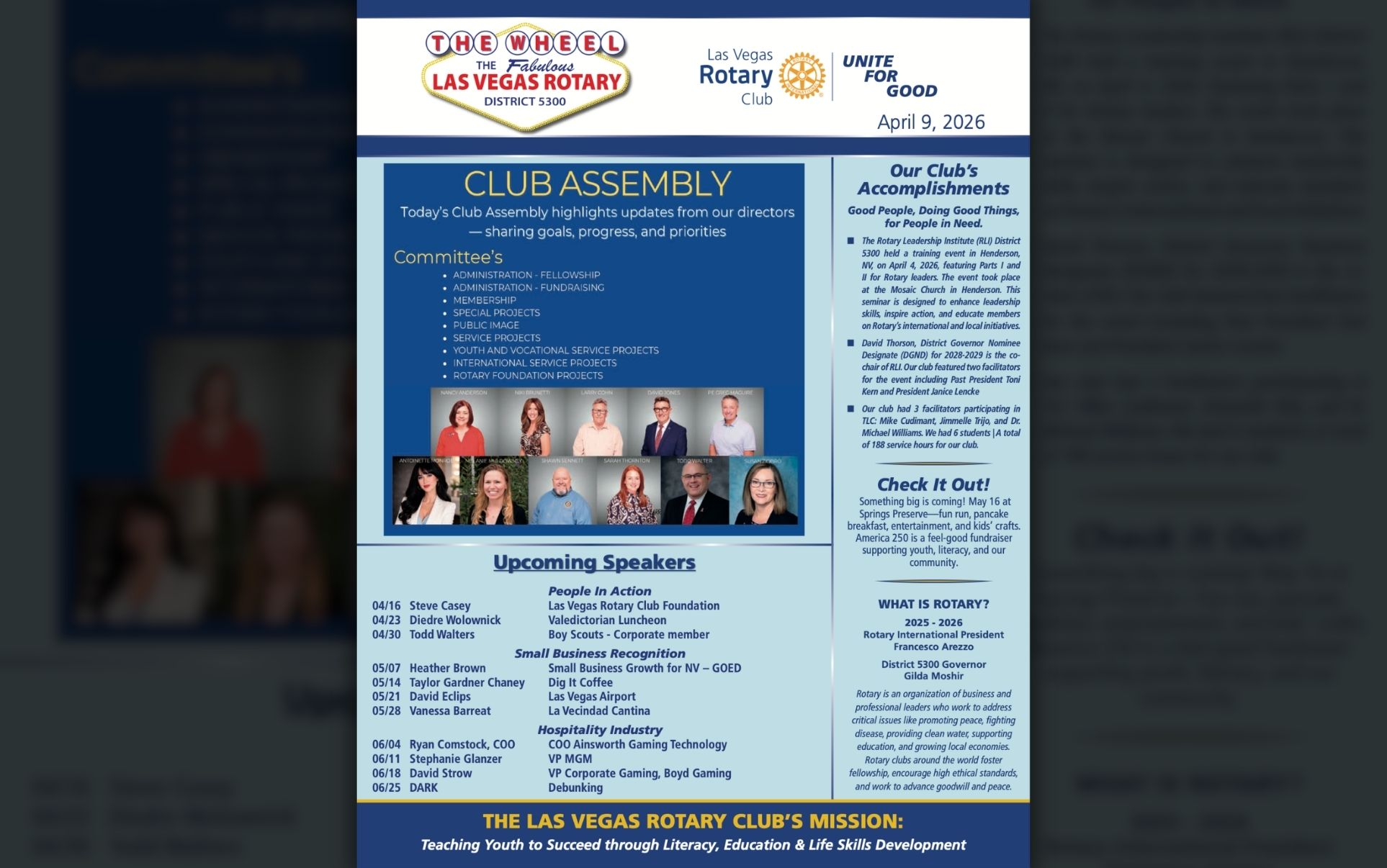 The Wheel for April 9, 2026 - Las Vegas Rotary Club